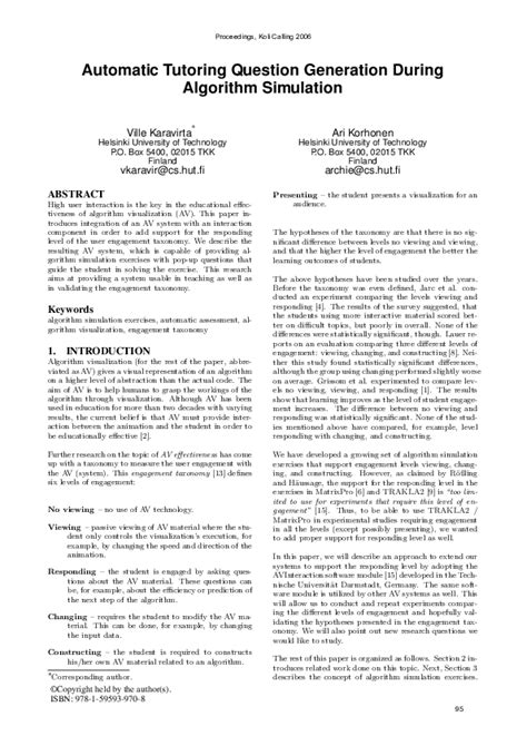 Pdf Automatic Tutoring Question Generation During Algorithm Simulation