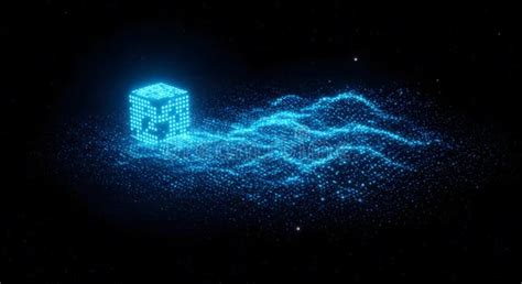 Glowing Pixel Cube Generates Waves On Dark Background For Technology