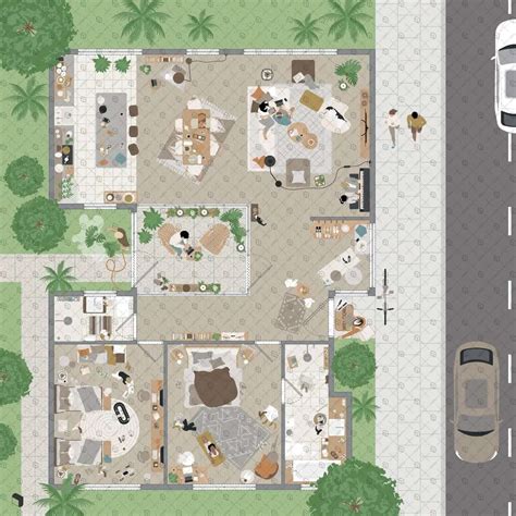 Flat Vector House Plan Top View Toffu Architectural Marketplace