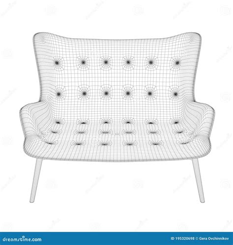 Sofa Wireframe From Black Lines Isolated On White Background Front View 3d Stock Vector