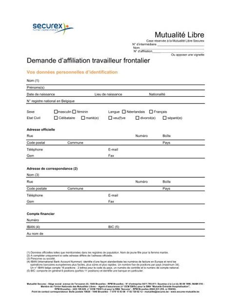 Demande Daffiliation Travailleur Frontalier La Mutualité Libre Securex