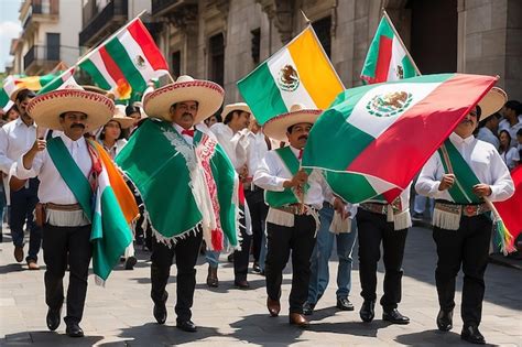 Mexicans Celebrating National Independence Day With Flags Pride And