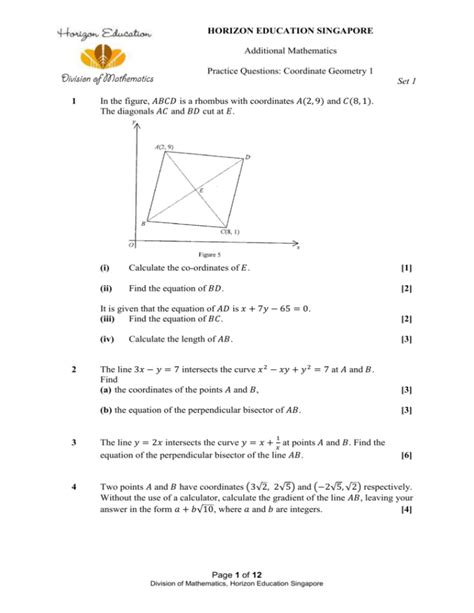 Coordinate Geometry Practice Questions Additional Maths