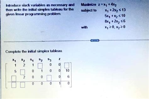 Solved Introduce Slack Variables As Necessary And Maximize