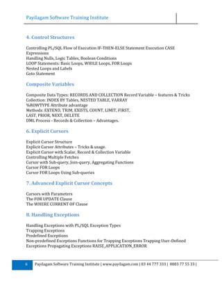 Payilagam Oracle Sql Plsql Training Syllabus PDF