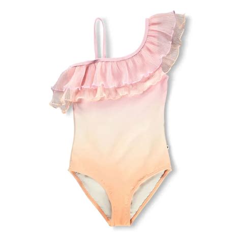 Molo Nilla Asymmetrical Ruffle Swimsuit Recycled Fibers Pale Pink