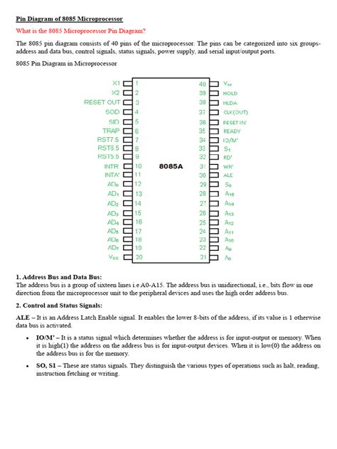 pin diagram of 8085 microprocessor pdf input output computer science