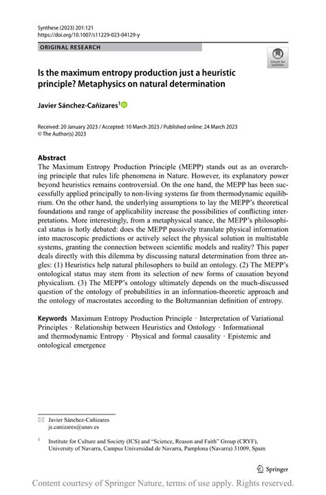 PDF Is The Maximum Entropy Production Just A Heuristic Principle Metaphysics On Natural