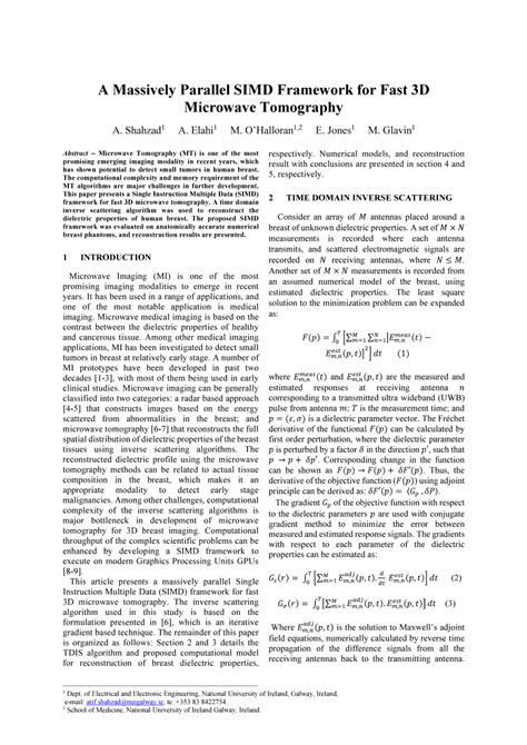 Pdf A Massively Parallel Simd Framework For Fast 3d Microwave Tomography