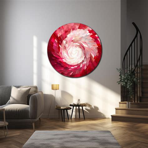 Red Round Glass Wall Art Abstract Tempered Glass Wall Art Round Glass