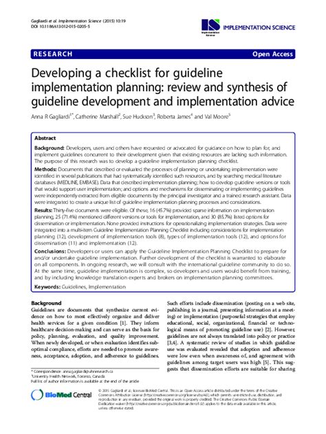 Pdf Developing A Checklist For Guideline Implementation Planning