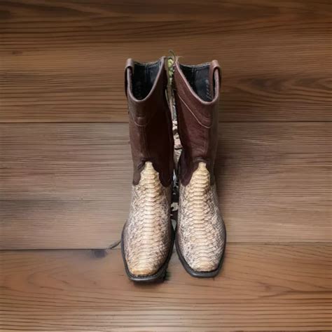 Designer Genuine Python Brown Leather Mens Western Boots Size Uk 10