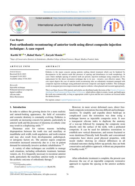 Pdf Post Orthodontic Recontouring Of Anterior Teeth Using Direct Composite Injection Technique