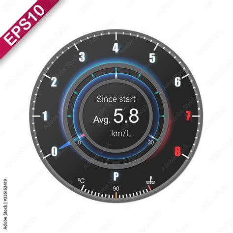 Neumorphic UI Illustration Of Car Dashboard Panel With Speedometer Tachometer Odometer Fuel