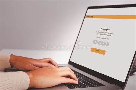 Woman Hand Enter Password For Login Banking Account On Laptop One Time Password For The