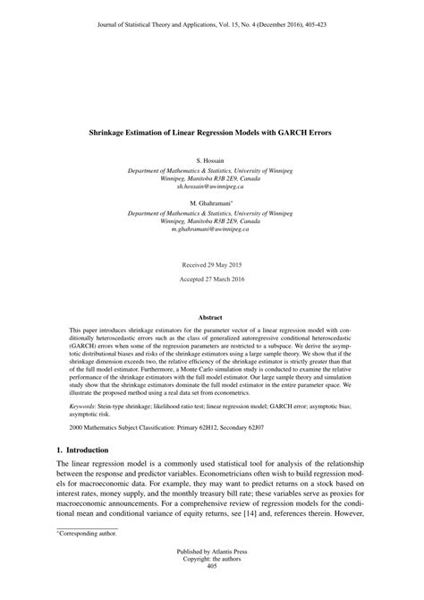 Pdf Shrinkage Estimation Of Linear Regression Models With Garch Errors