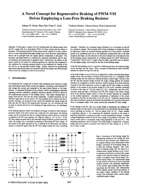 Pdf A Novel Concept For Regenerative Braking Of Pwm Vsi Drives