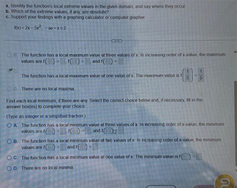 solved a identify the function s local extreme values in