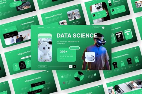 Data Science Technology Powerpoint Templates Incl Green And Science