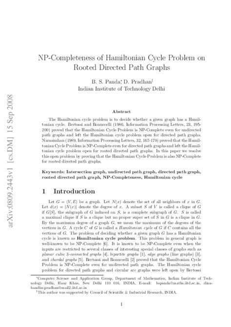 Pdf Np Completeness Of Hamiltonian Cycle Problem On Rooted Directed Path Graphs Bhawani