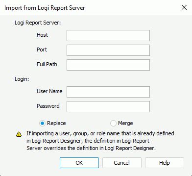 Import From Logi Report Server Dialog Box Logi Analytics