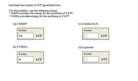 solved calculate the number of atp generated from for