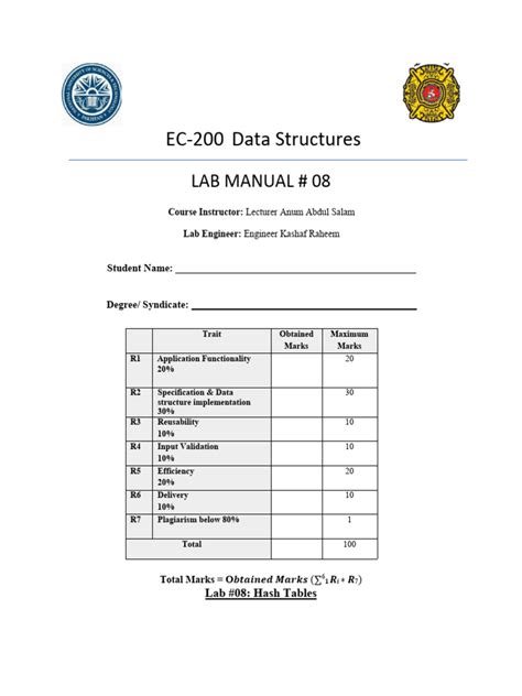 Lab08 Ds Hash Tables Pdf Algorithms Computer Programming