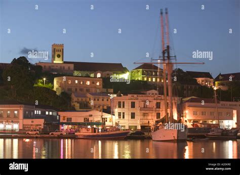 Caribbean Grenada St Georges Evening View Along The Carenage Of St