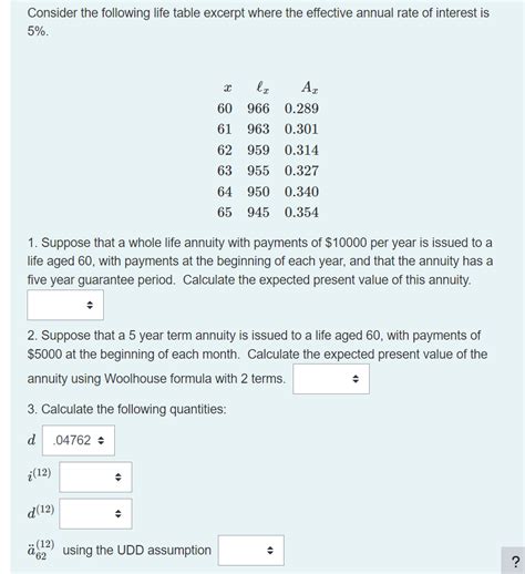 Solved Consider The Following Life Table Excerpt Where The