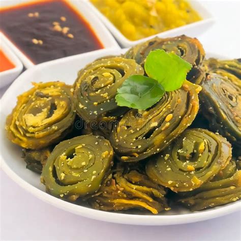 Indian Breakfast Arbi Bhajiya Or Patra Stock Illustration
