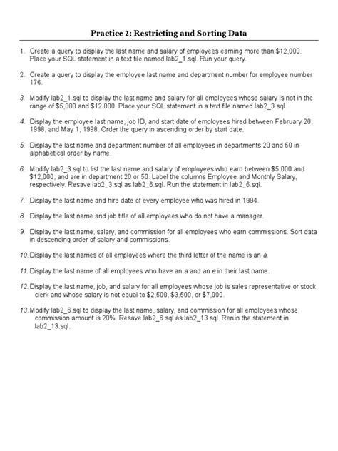 Les02 Restricting And Sorting Data Pdf