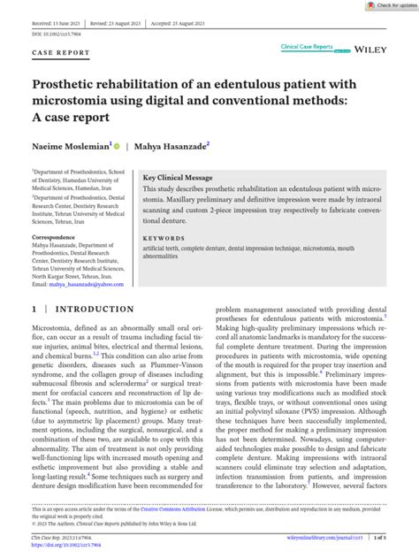 Clinical Case Reports 2023 Moslemian Prosthetic Rehabilitation Of