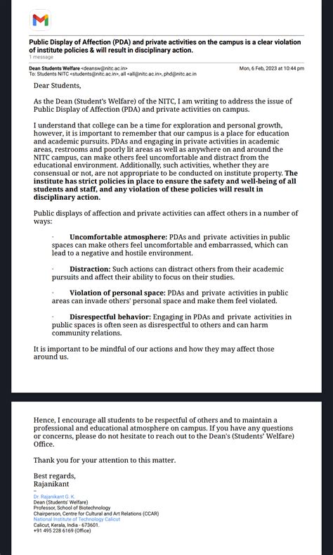 Pda Public Display Of Affection Banned In Nit Calicut Rkerala