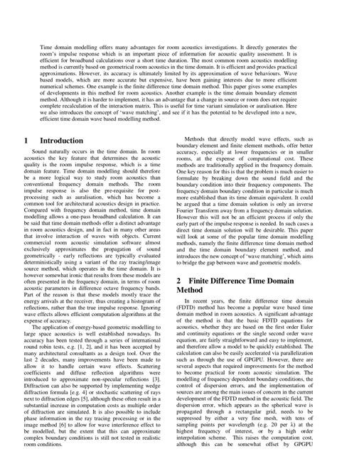 Pdf Time Domain Modelling Of Room Acoustics