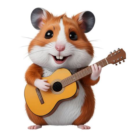 Cute Hamster Playing Yellow Acoustic Guitar Yellow Guitar Stock