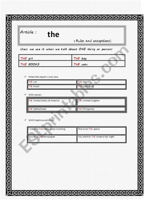 Article The Rules And Exceptions Esl Worksheet By Soto Andrea23