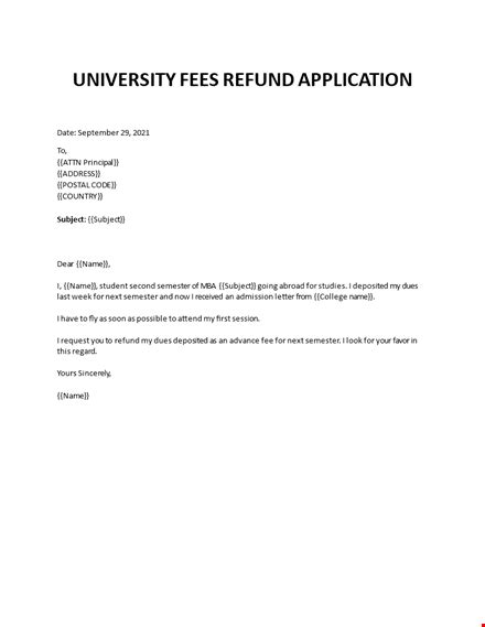 University Fees Refund Application