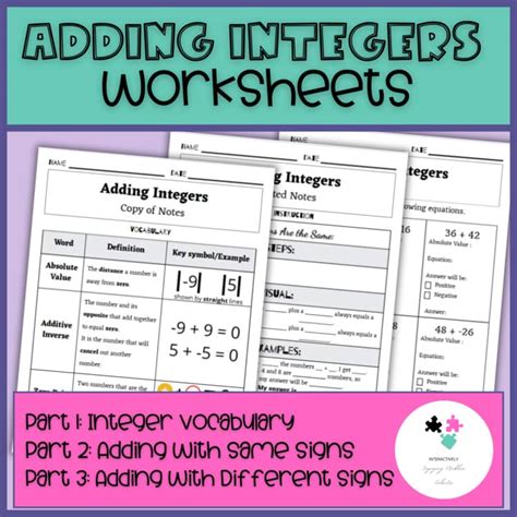 Integer Rules Reference Sheet I Integer Word Problems Worksheet I Quiz