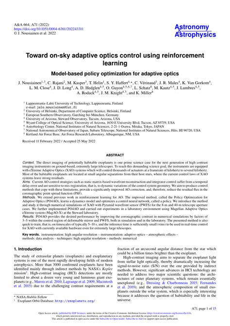 Pdf Toward On Sky Adaptive Optics Control Using Reinforcement Learning Model Based Policy