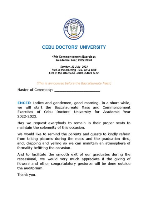 47th Commencement Graduation Flow Colleges Pdf Rituals Ceremonies