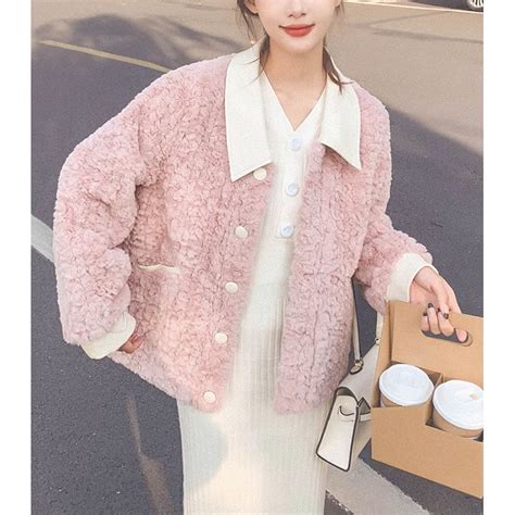 Kdgt เสื้อโค้ทขนแกะนุ่มสีชมพูสำหรับผู้หญิงฤดูใบไม้ร่วงและฤดูหนาว 2023
