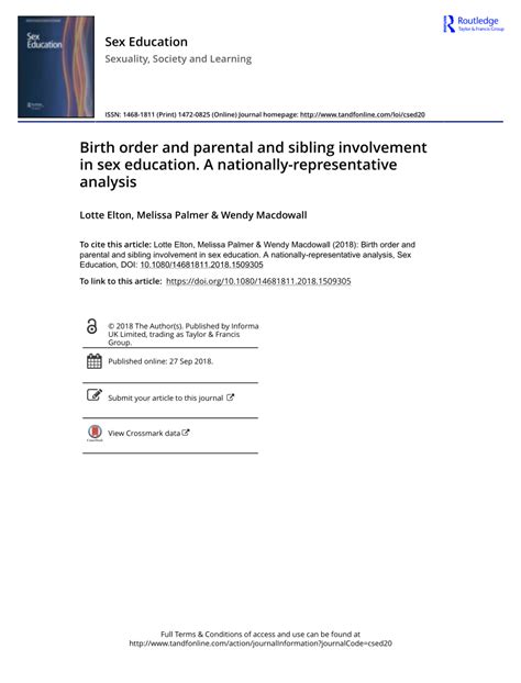 PDF Birth Order And Parental And Sibling Involvement In Sex Education A Nationally
