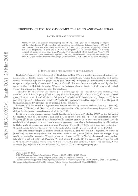 Pdf Property T For Locally Compact Groups And C Algebras