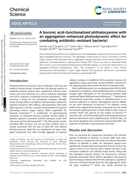 Pdf A Boronic Acid Functionalized Phthalocyanine With An Aggregation Enhanced Photodynamic