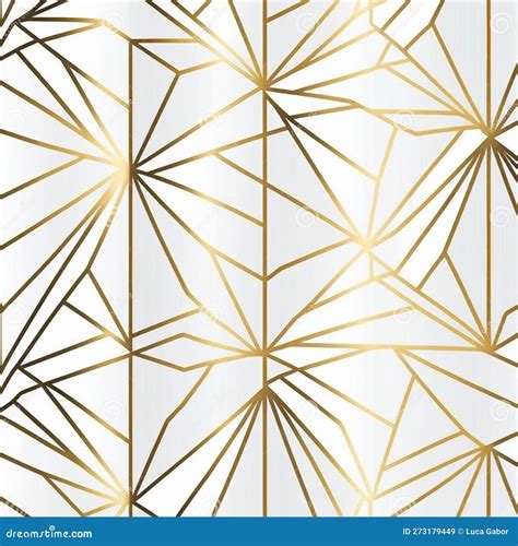 Best White Simple Abstract Geometric Vector Seamless Pattern With Gold Lines Stock Illustration