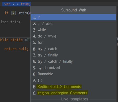 Declare A Block Of Code Using Comments In Intellij With Ability To