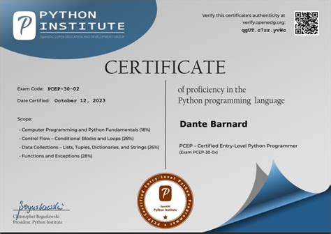 dante barnard on linkedin programming certification pcap pcep