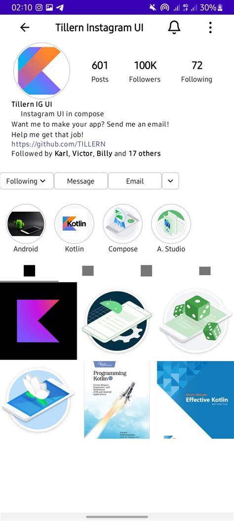GitHub Tillern Compose Instagram Profile UI Instagram Profile Screen UI Using Android Jetpack