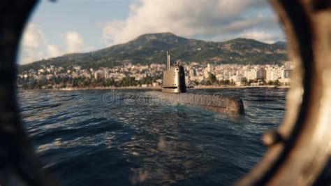 Submarine Periscope View Scanning Coastline With A Sense Of Urgency As