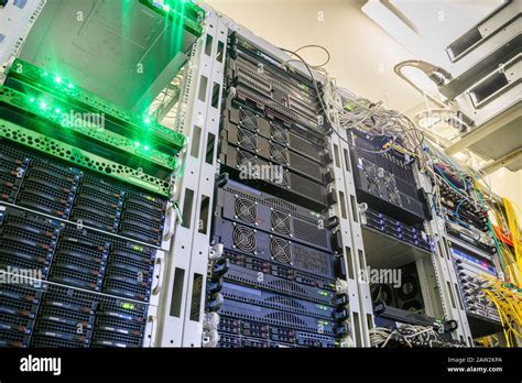 access servers are located in a modern data center powerful computer equipment works in the